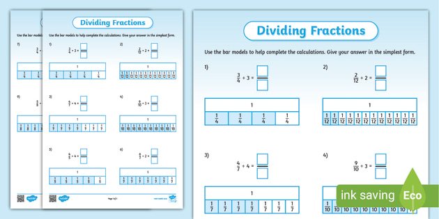 Worksheets On Dividing Fractions