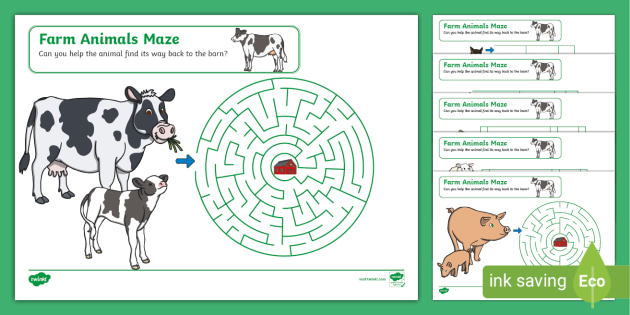 FREE! - Farm Animals Maze Activity Worksheets (teacher made)