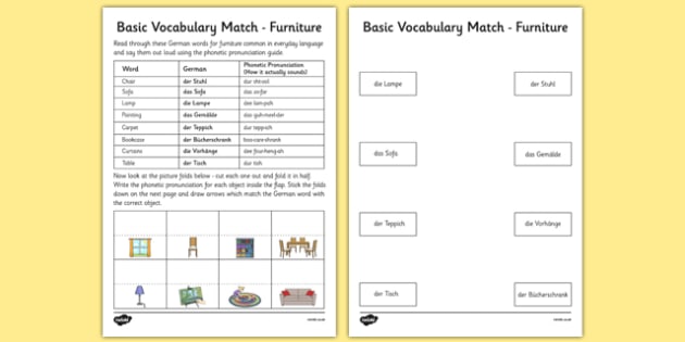 German Basic Vocabulary Match Furniture (Teacher-Made)