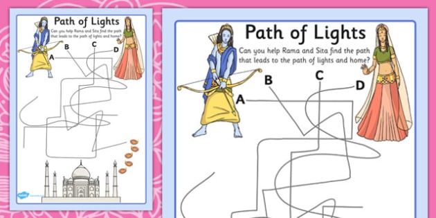 Diwali Path Maze Pencil Control Worksheet (teacher made)