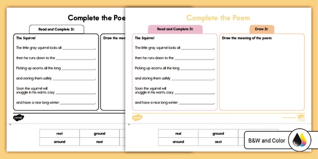 Complete the Poem Activity (teacher made)