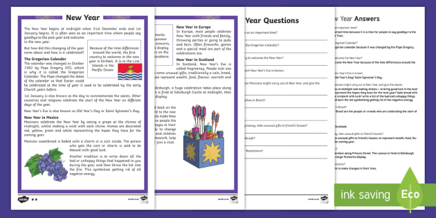 New Year Reading Comprehension - Worksheet24