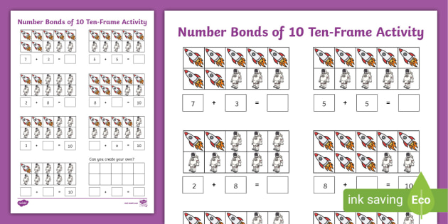 Number Bonds to 10 Space Ten-Frame Activity (teacher made)