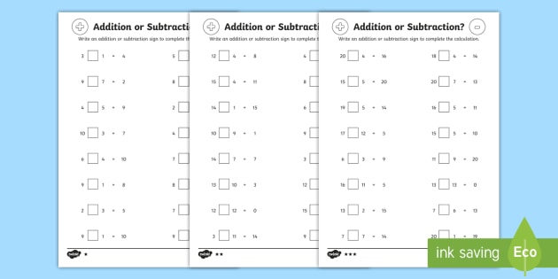 Addition or Subtraction Differentiated Worksheets