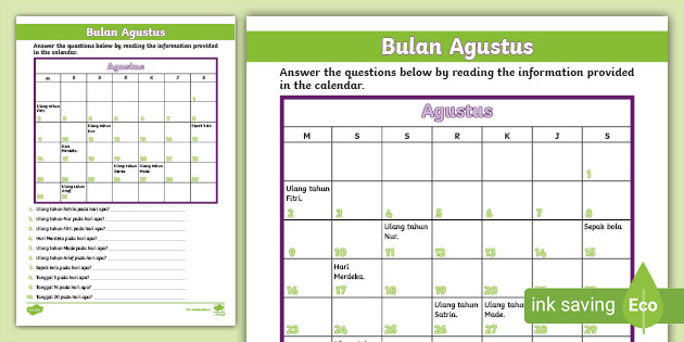 Days of the Week Calendar Activity Indonesian (teacher made)