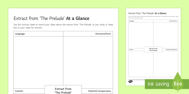 GCSE poetry: The Prelude - Quick Revision Worksheet