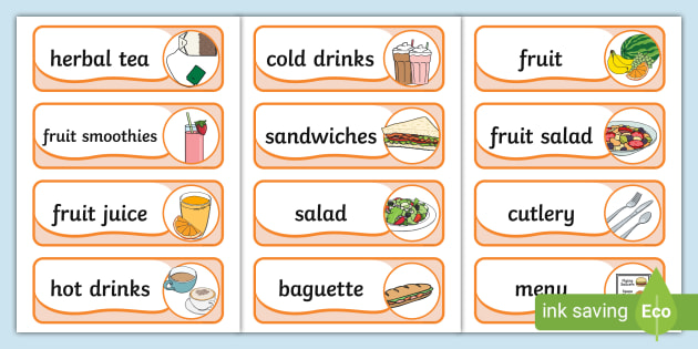 Healthy Eating Cafe Role Play Word Cards - ESL Healthy Eating Vocabulary