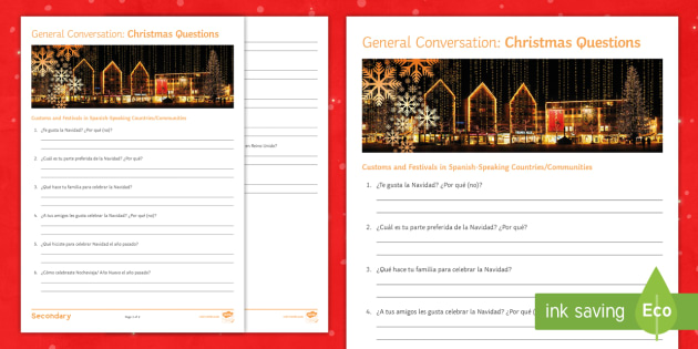 General Conversation Christmas Question List Writing Activity Spanish