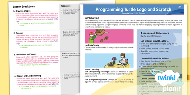 FREE! - Computing: Programming Turtle Logo and Scratch Year 2 Planning