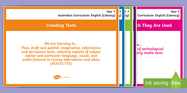 Australian Curriculum English: Year 7 Literacy Content Descriptions Display