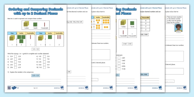 Comparing And Ordering Decimals Worksheet Ordering Large Numbers 5th