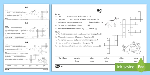 ng Sound Differentiated Crossword (teacher made)