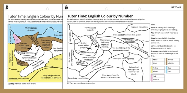 Parts of Speech Revision - English Colour by Number | Beyond