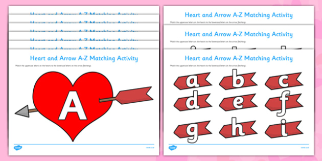 Valentine's Day Hearts and Arrows Matching Activity (Uppercase and ...