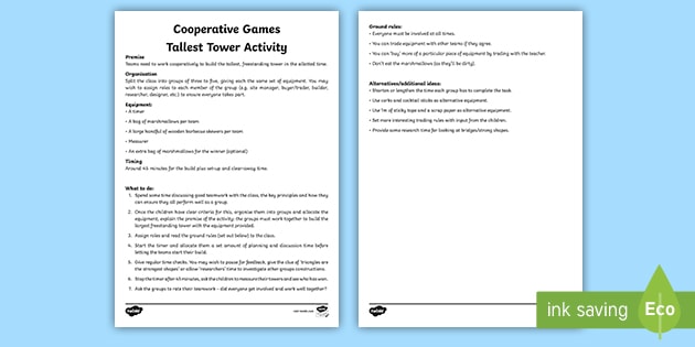 KS2 Cooperative Games Tallest Tower Teaching Ideas