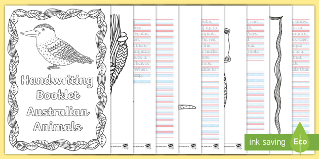 Year 3-4 Australian Animals Handwriting Sheets Mindfulness
