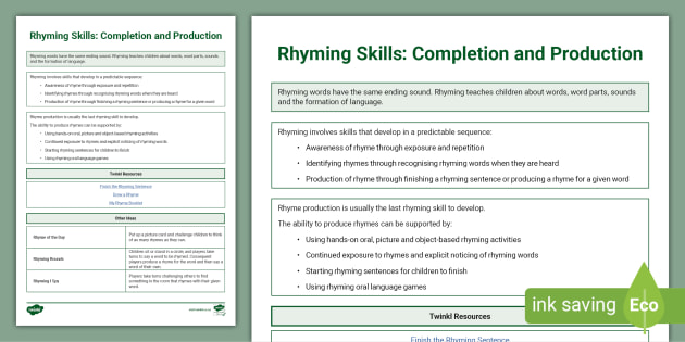 Rhyming Skills: Completion and Production (teacher made)