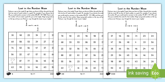 Ten More or Less Maze Activity (teacher made)