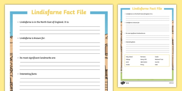 Lindisfarne Differentiated Fact File Worksheet / Worksheet Pack, worksheet