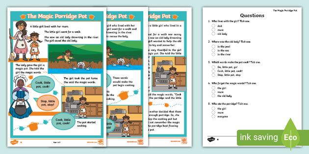 The Magic Porridge Pot Differentiated Reading Comprehension