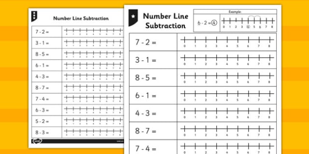Subtraction From 8 Number Line Worksheet (teacher made)