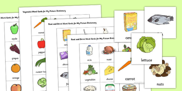Picture Dictionary Food and Drinks Word Cards Pack - food, pack