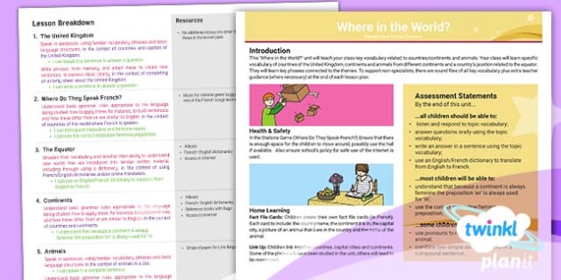 French: Where in the World? Year 4 Overview (teacher made)