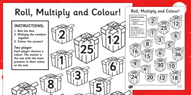Christmas Present Colour And Roll Multiplication Activity