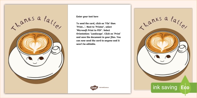 Thanks a Latte! Editable E-card (teacher made)