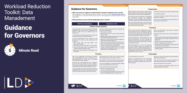 Guidance for Governors: DfE Workload Reduction Toolkit - Data Management