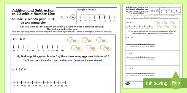 Addition and Subtraction to 20 with a Number Line Worksheet / Worksheet