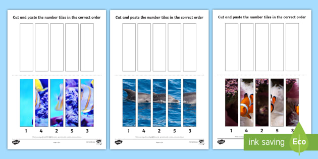Under the Sea Themed Number Sequencing Photo Puzzles - numbers