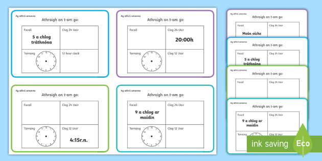 Converting Time Challenge Cards Gaeilge - The Time