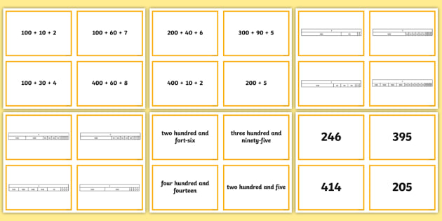 Three Digit Numbers Bar Modelling Matching Cards