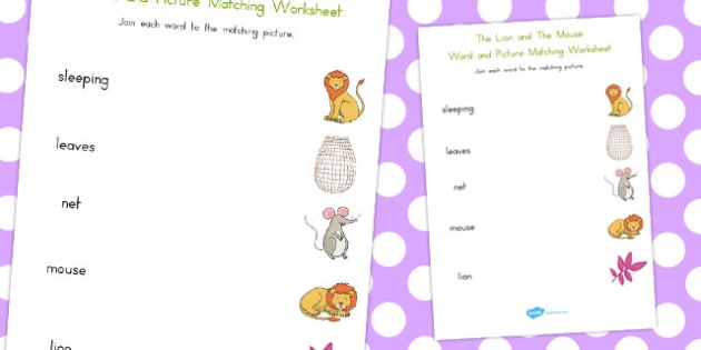 The Lion and the Mouse Word and Picture Match