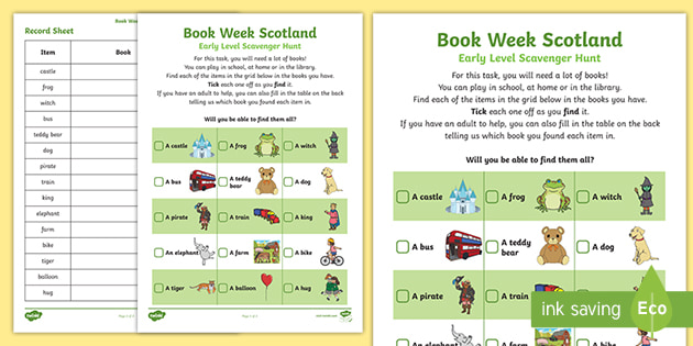 Book Week Scotland Early Level Scavenger Hunt (teacher made)