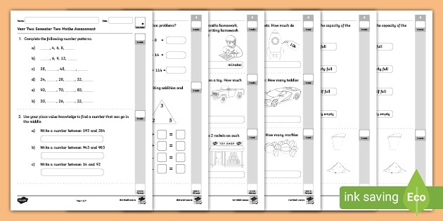 Year 2 Diagnostic Maths Test | Semester 2 | Twinkl Worksheet