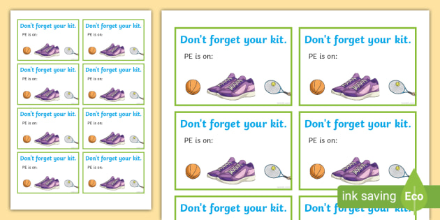 * NEW * PE Kit Reminder Labels (teacher made)
