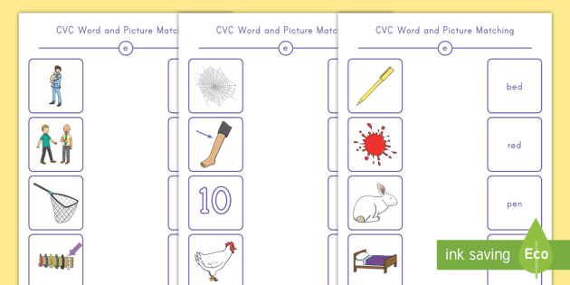 CVC Word and Picture Matching Activity - CVC, matching, letter e, visual