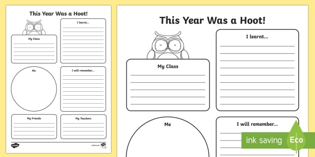 This Year Was a Hoot! End of Year Worksheet / Worksheet