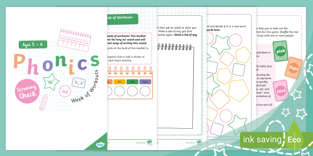 Phonics Screening Check Week of Workouts - 'ai' 'ay' and 'a_e' (Ages 5 - 6)