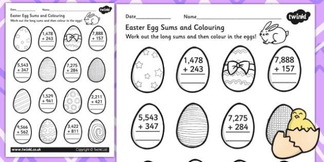Easter 4 Digit Addition Worksheet - easter, numeracy, adding, RE