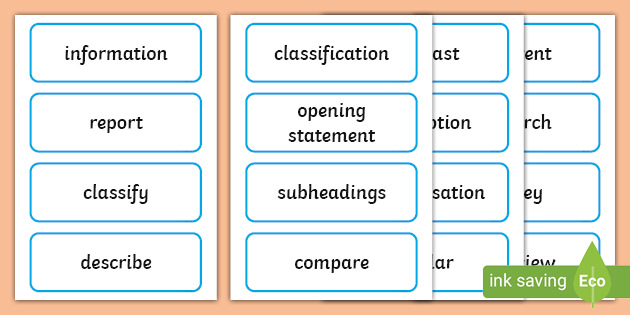 Information Report Word Wall Cards (teacher made)