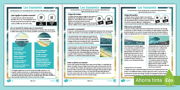 Comprensión lectora por niveles: Los tsunamis