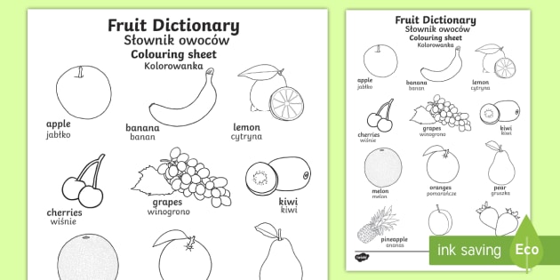 Fruit Dictionary Colouring Sheet English/Polish - Fruit Dictionary ...