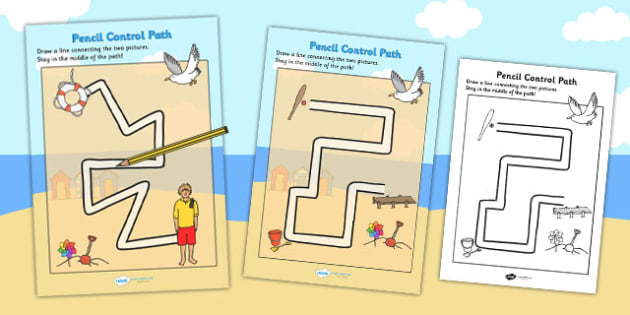 Seaside Themed Pencil Control Path Sheets - fine motor skills