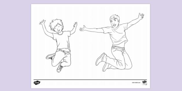FREE! - Boys Jumping Colouring Sheet (teacher made)