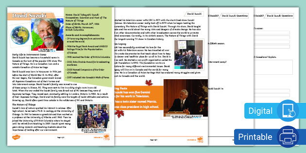 David Suzuki - Canadian of Asian Heritage Fact File with Interactive ...