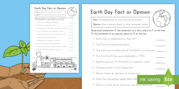 * NEW * Earth Day Fact or Opinion Activity Sheet - Reduce, Reuse, Recycle
