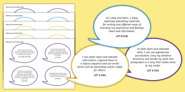 Scottish CfE Early, First and Second Level English Writing Assessment I Can